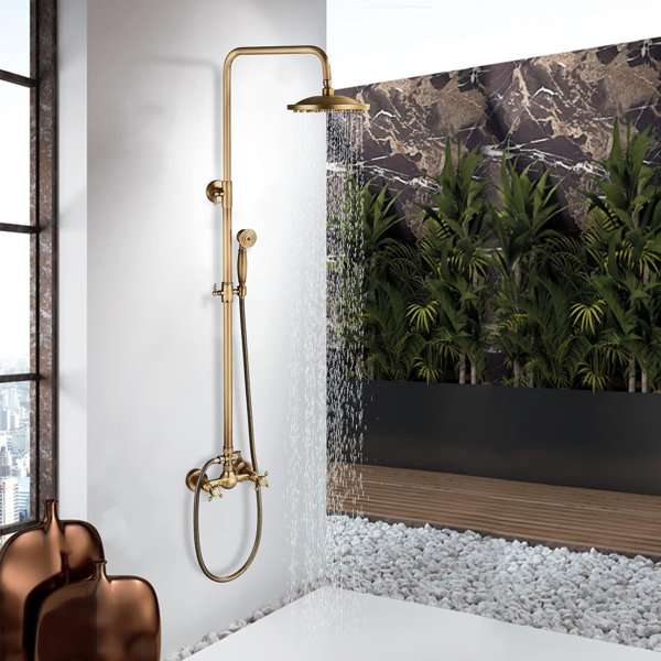 AlenArtWater Antique Brass Shower System Bathroom Shower Faucet Set with 8 Inch Rainfall Shower ...